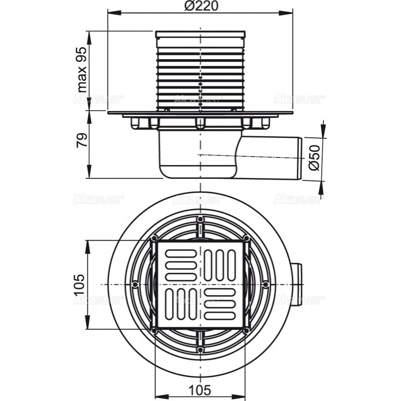 Alca Plast Siphon de sol sortie latérale 105 × 105/50 MM (APV101 ...