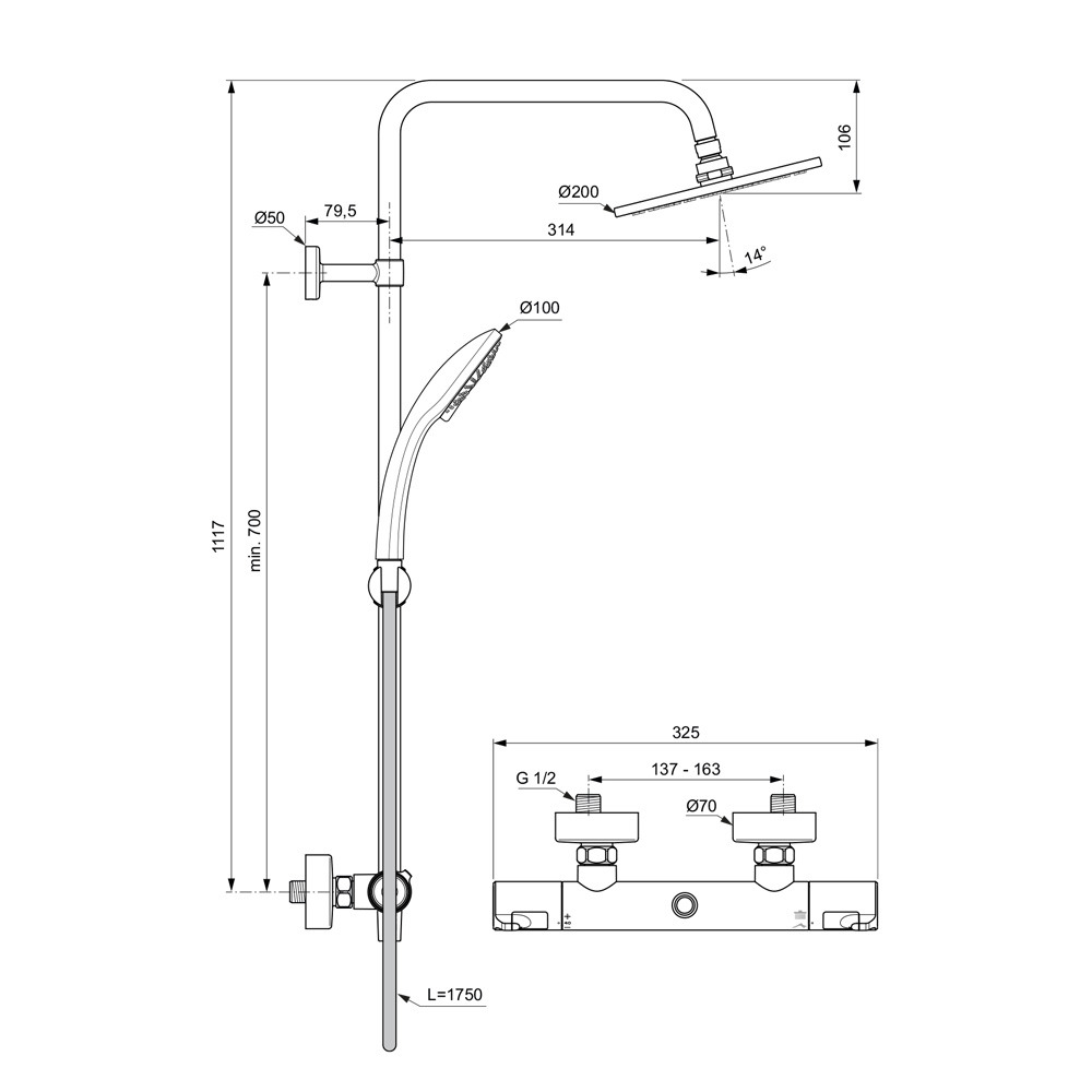 Porcher OKYRIS colonne de douche thermostatique avec douchette 3 jets ...