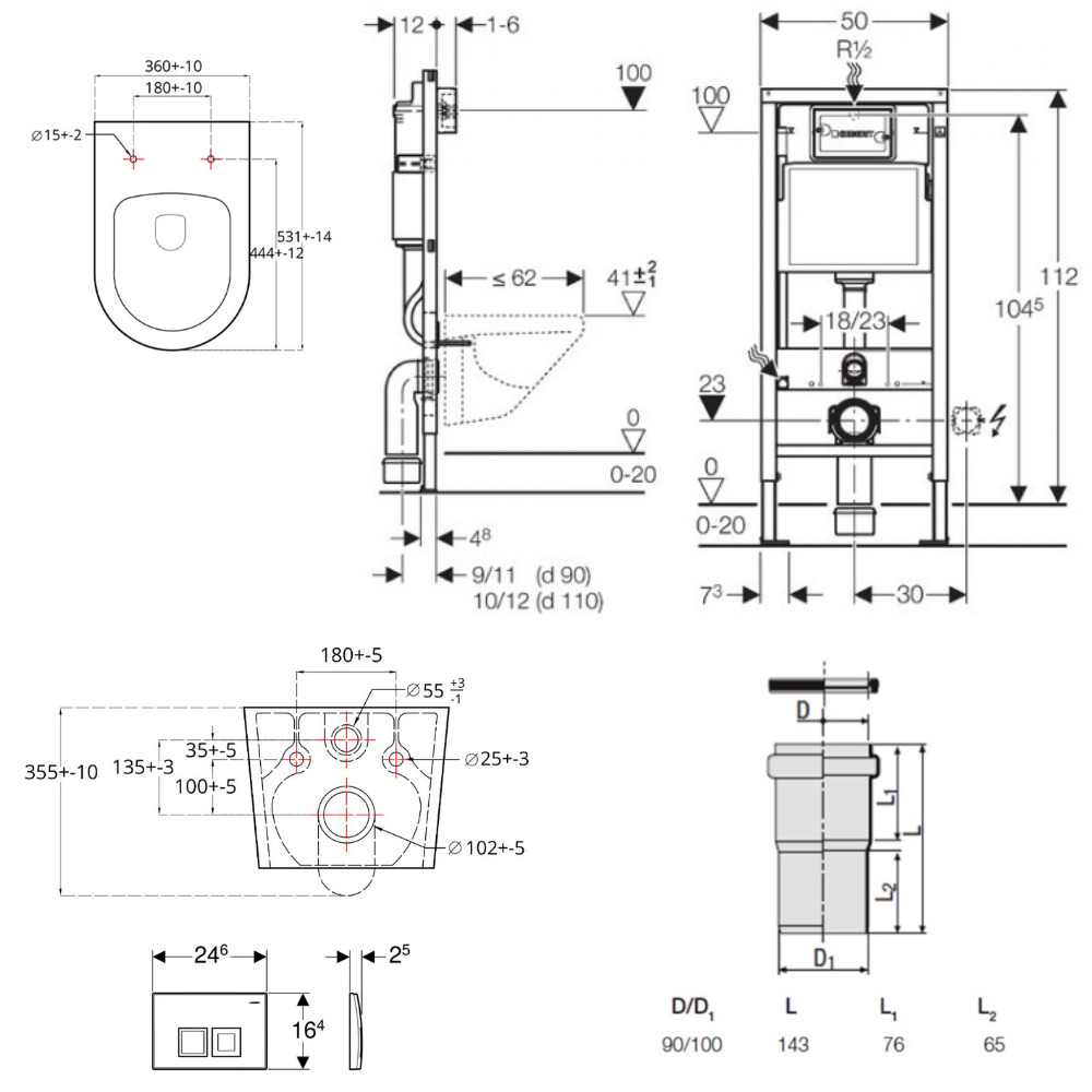 Pack WC Bati-support Geberit Duofix UP100 + WC sans bride SAT Brevis ... Pack WC Bati-support Geberit Duofix UP100 + WC sans bride SAT Brevis ...
