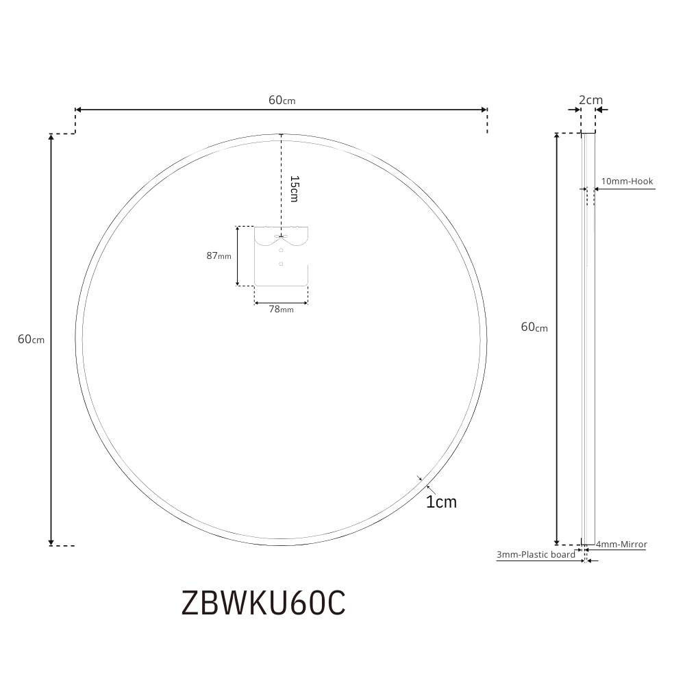 Miroir de salle de bain rond 60 cm avec cadre aluminium noir B-Way ...